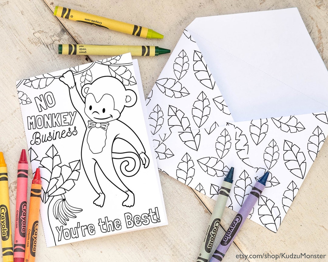 INSTANT DOWNLOAD Coloring Page Monkey Greeting Card Printable Craft ...