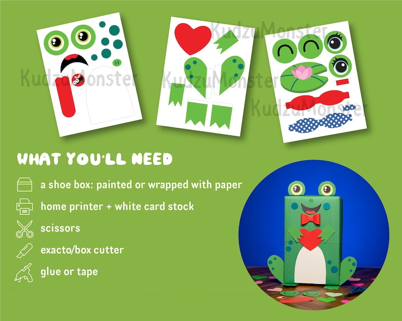 Frog Valentine Box Printable Decor Kit, Cute Animal Valentine's Mailbox ...