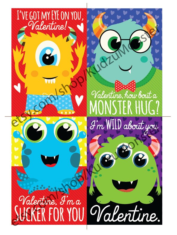 INSTANT DOWNLOAD Printable Classroom Monster Alien Valentines | Etsy