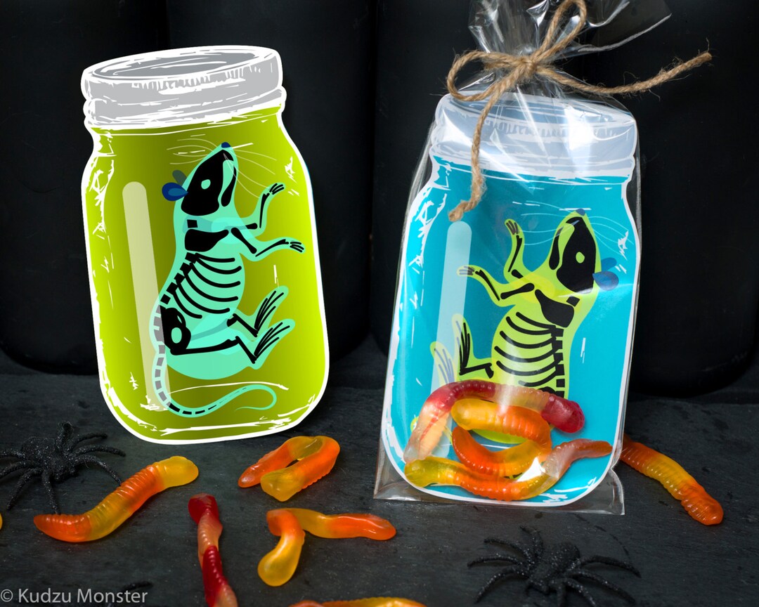 INSTANT DOWNLOAD Rat in a Jar Gummy Worm Printable Bag Inset for ...