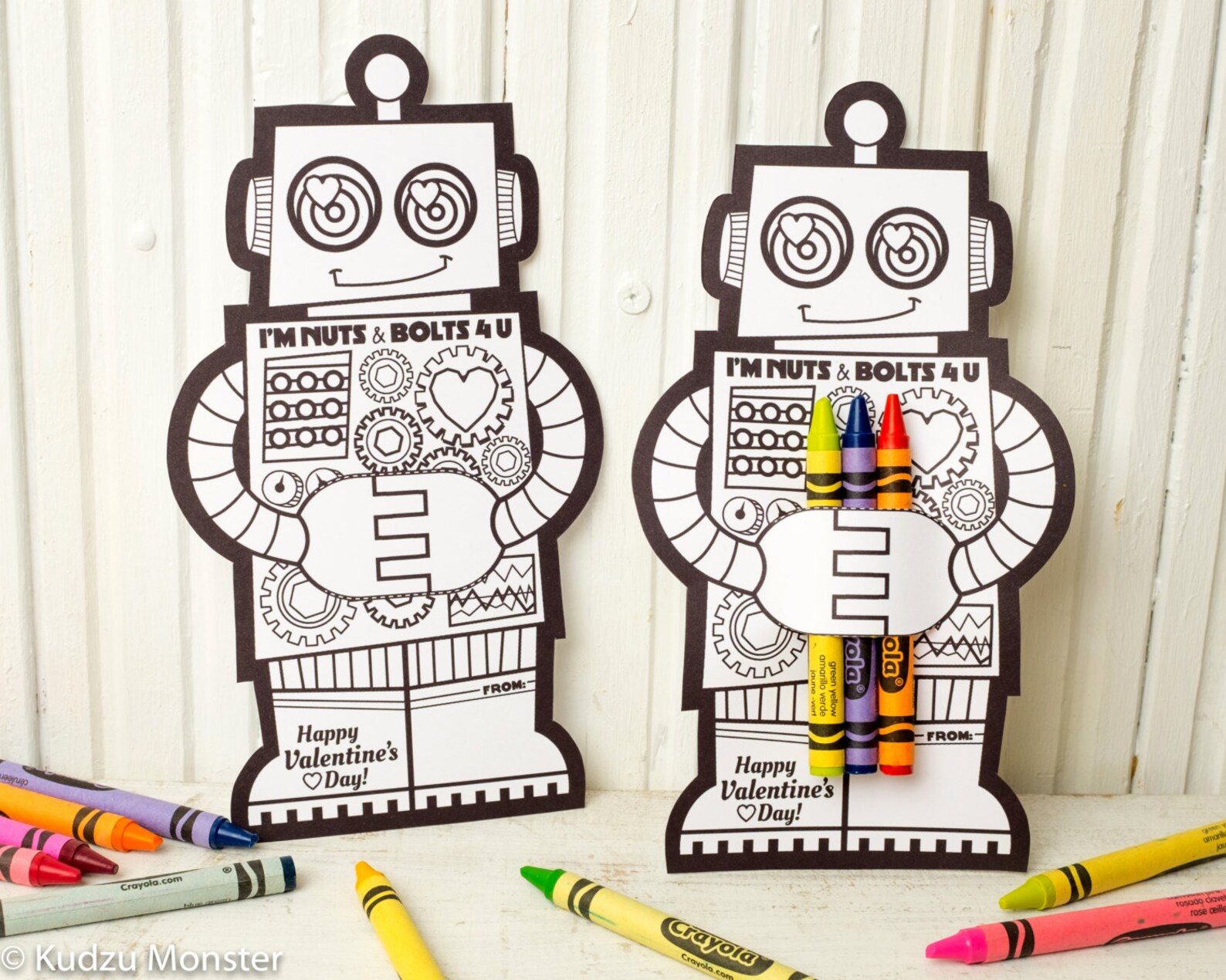 Robot Coloring Valentine With Crayon Holder. Cute Unique Non Candy ...