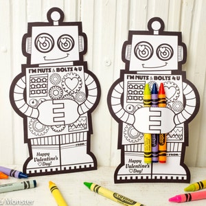 Robot Coloring Valentine With Crayon Holder. Cute Unique Non Candy ...