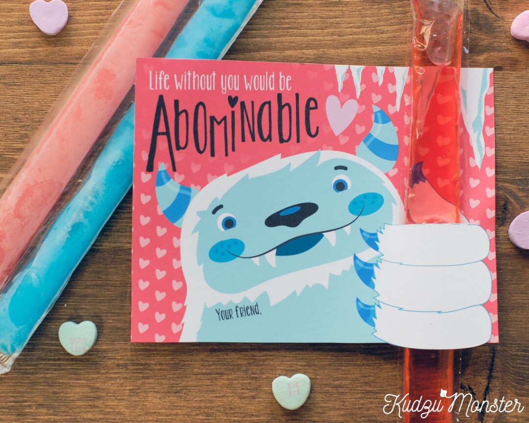 Valentines Freezer Pop Yeti Card INSTANT DOWNLOAD Valentine Printable ...