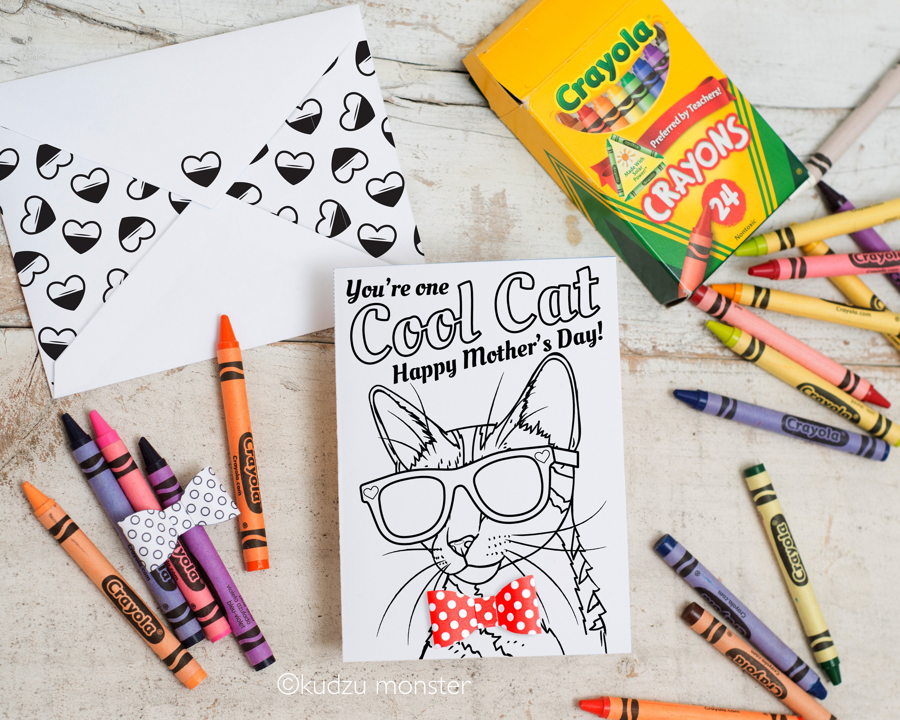Cool Cat INSTANT DOWNLOAD Mother's Day Coloring Page Activity Striped ...