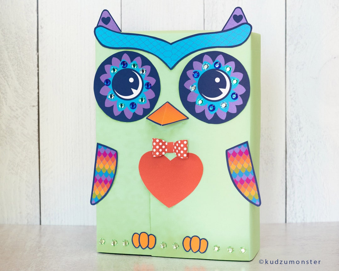 Owl Valentine Bag or Box Printable Decor Kit 3D Beak and Bowtie, Wings ...