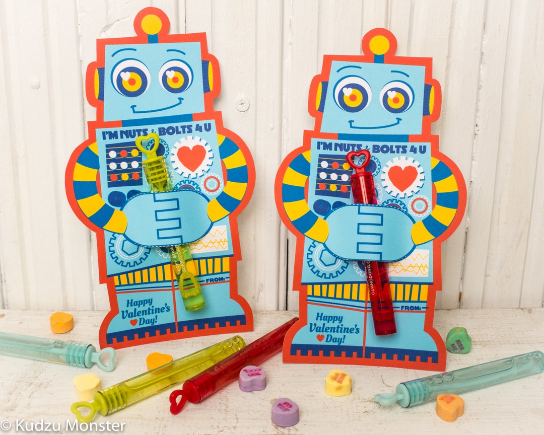 Cute Robot Valentine's Day Printable Card With Treat Holder Non Candy ...