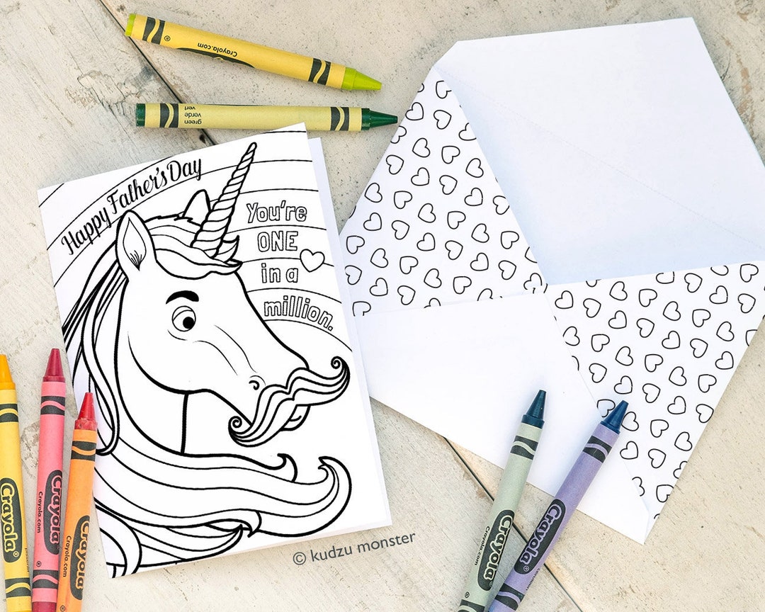 Funny Unicorn Coloring Father's Day Card Instant Download Printable ...