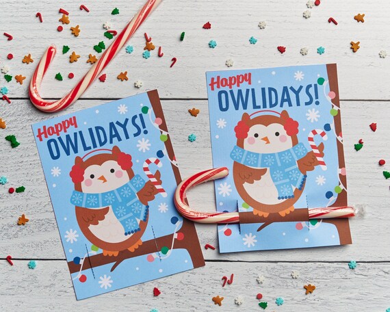 Printable Owl Candy Cane Hugger Cards | Instant Download Holiday Cards ...