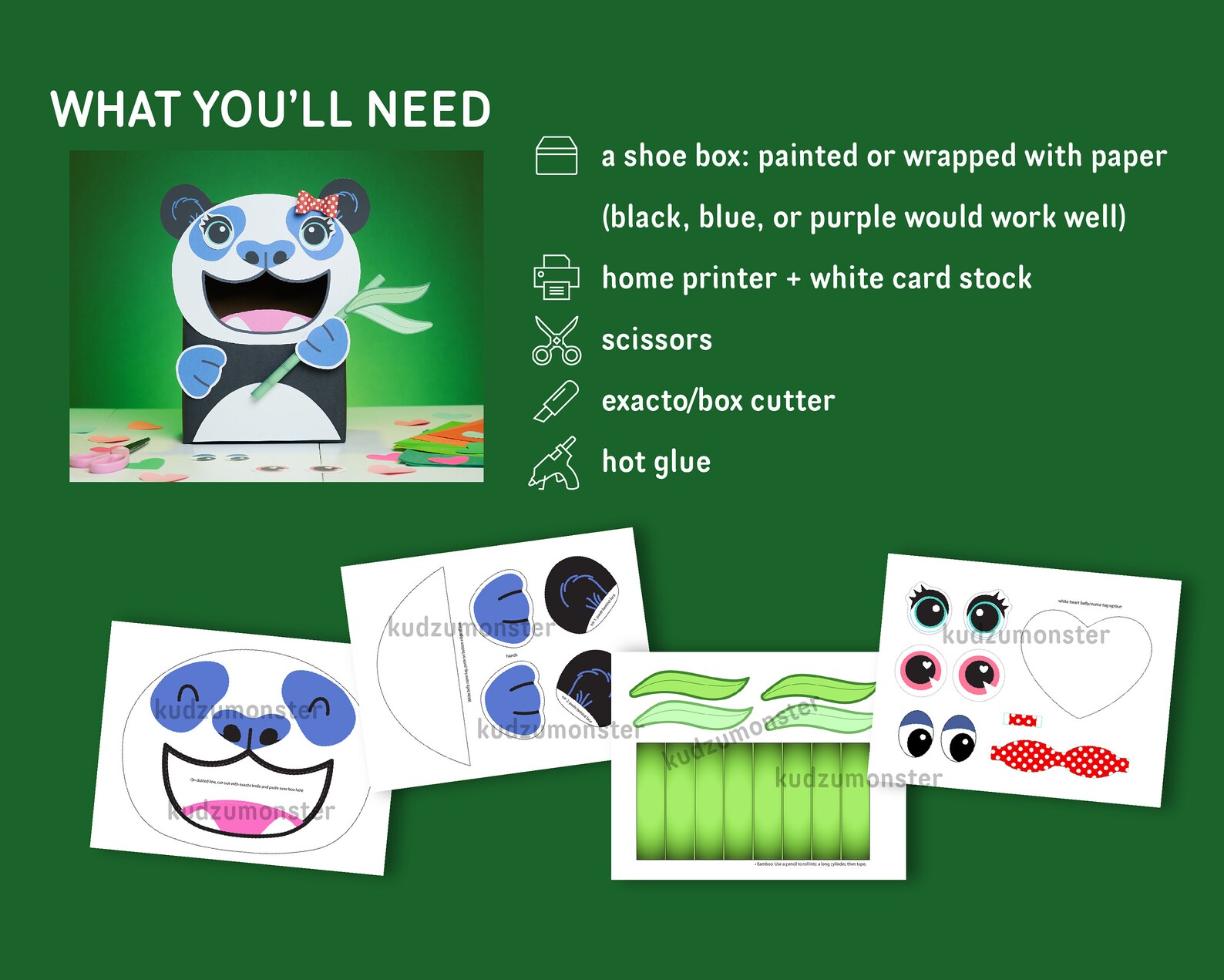 Panda Printable Box Craft Kit DIY Valentine Box Decor Kit for Valentine ...