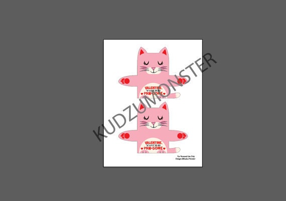 Cat Valentines Candy Huggers Printable Kitten Valentine Cards | Etsy