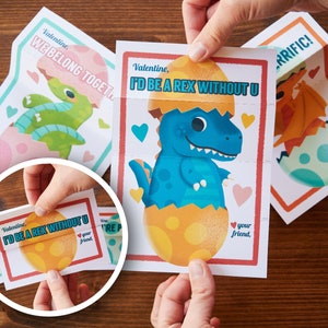 Set of 3 Baby Dino Egg Printable Valentine Cards- Cute Colorful Kid's ...