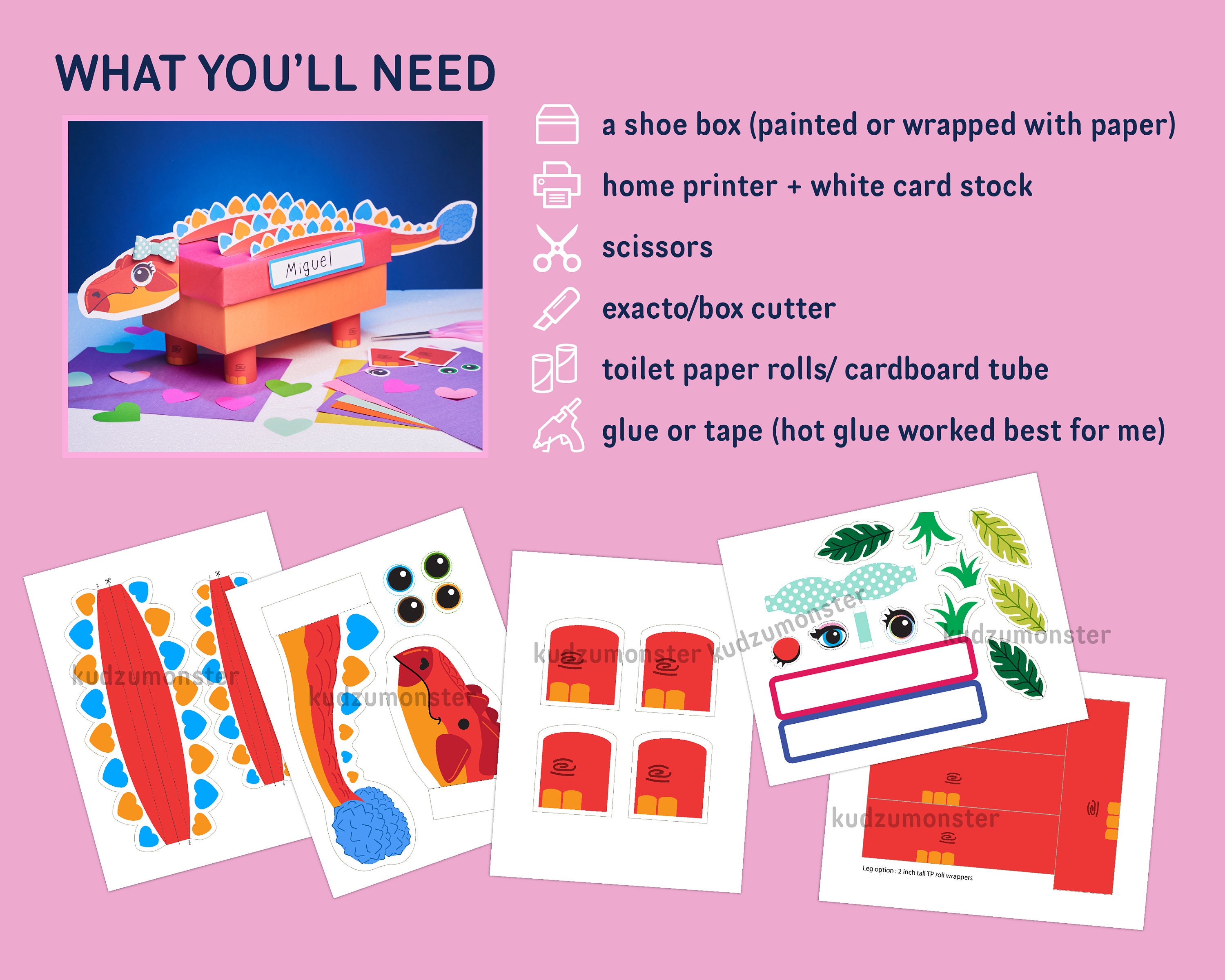 Ankylosaurus Valentine Box Kit Printable Dinosaur Mailbox - Etsy