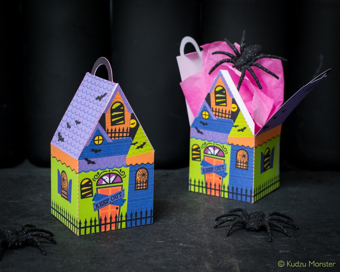 Haunted House Treat Boxes Instant Download DIY Foldable Paper Halloween ...