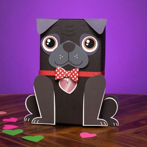 Black Pug Valentine Box Printable Decor Kit, Cute Puppy Dog Valentine's ...