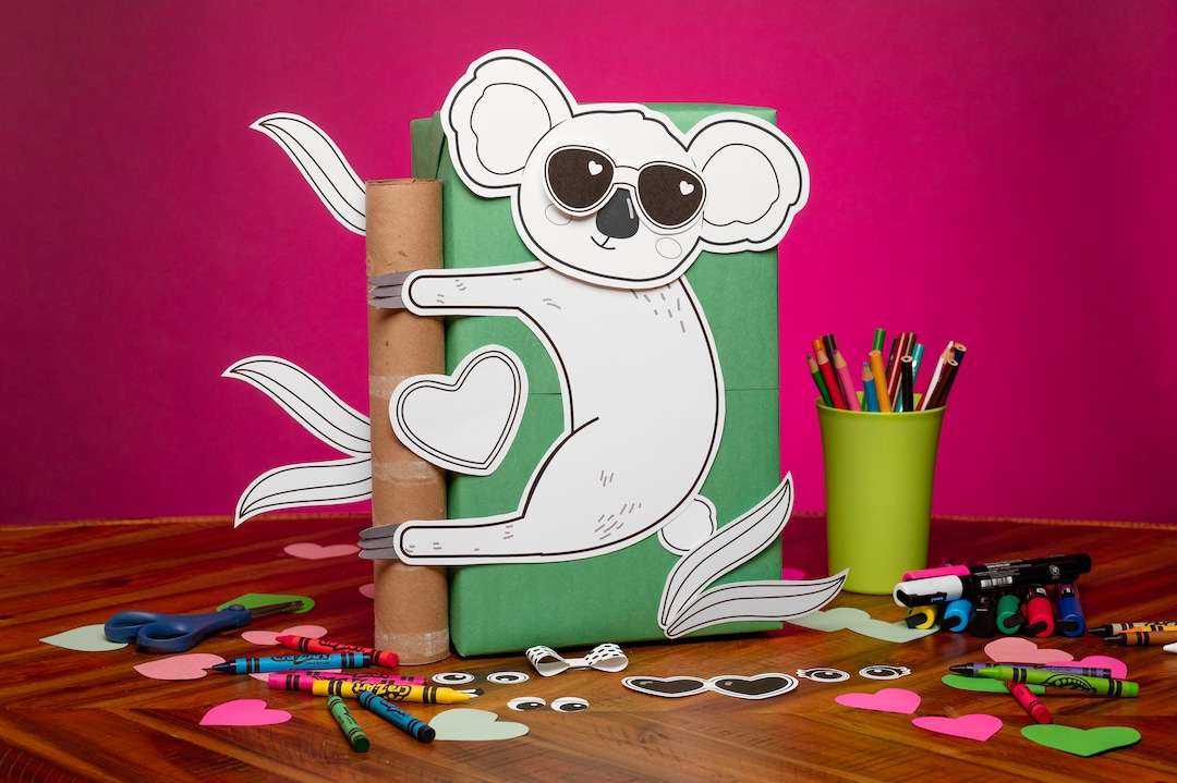 Koala Coloring Valentine Box Printable Decor Kit, Valentine's Mailbox ...