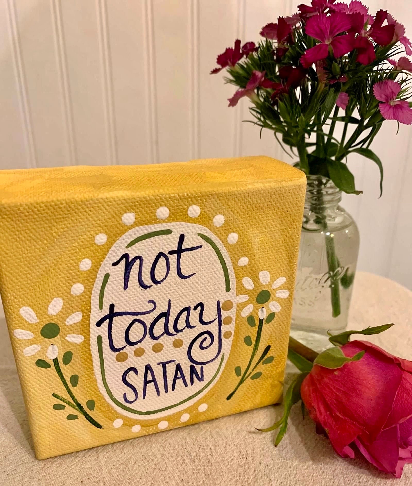 Not Today Satan Painting: Hand-painted Chunky Canvas Folk Art - Etsy