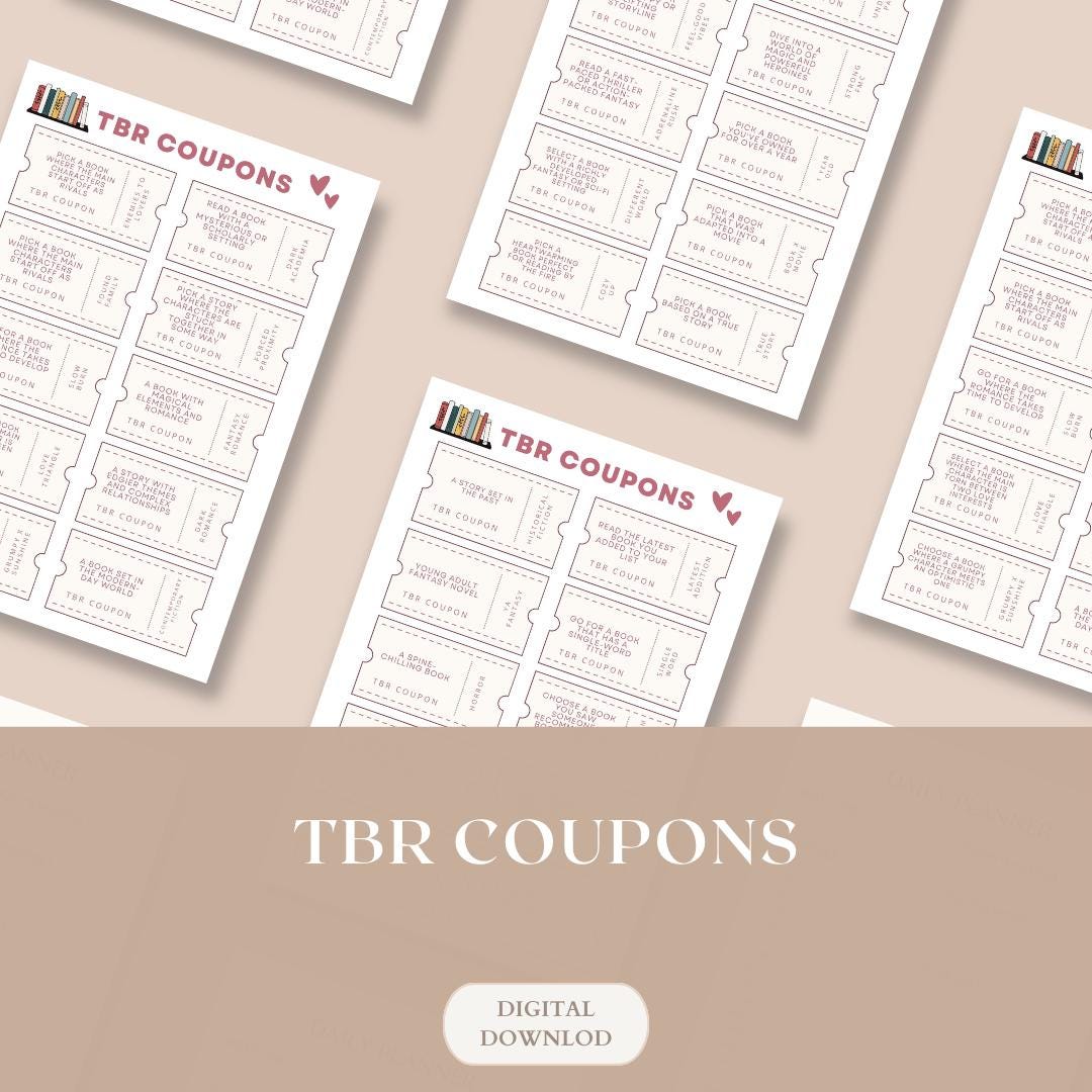 Printable TBR Book Coupons, Reading Prompts for TBR Pile, Book Lover ...