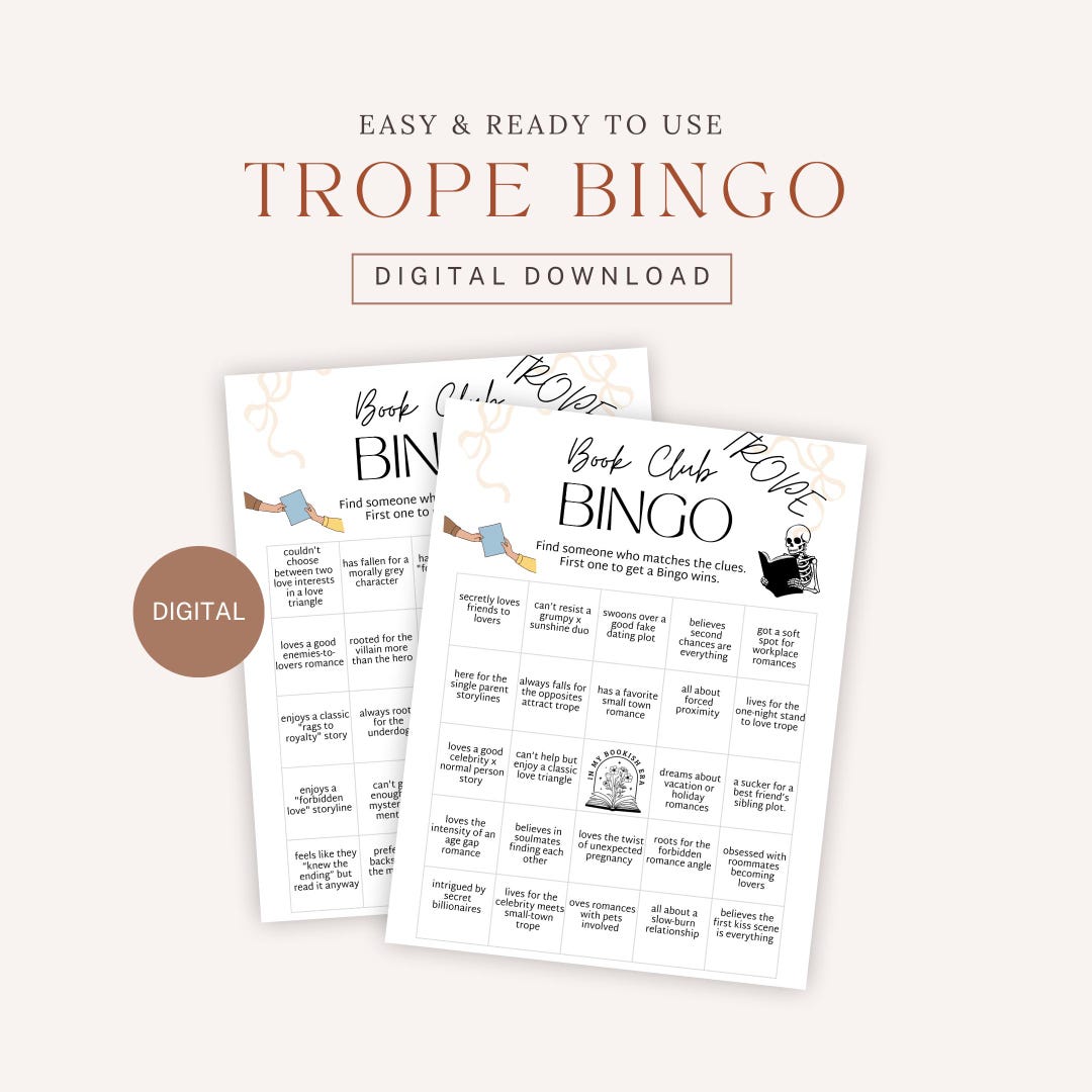 Book Trope Bingo, Fun Book Club Game, Bookish Bingo for Booktok ...