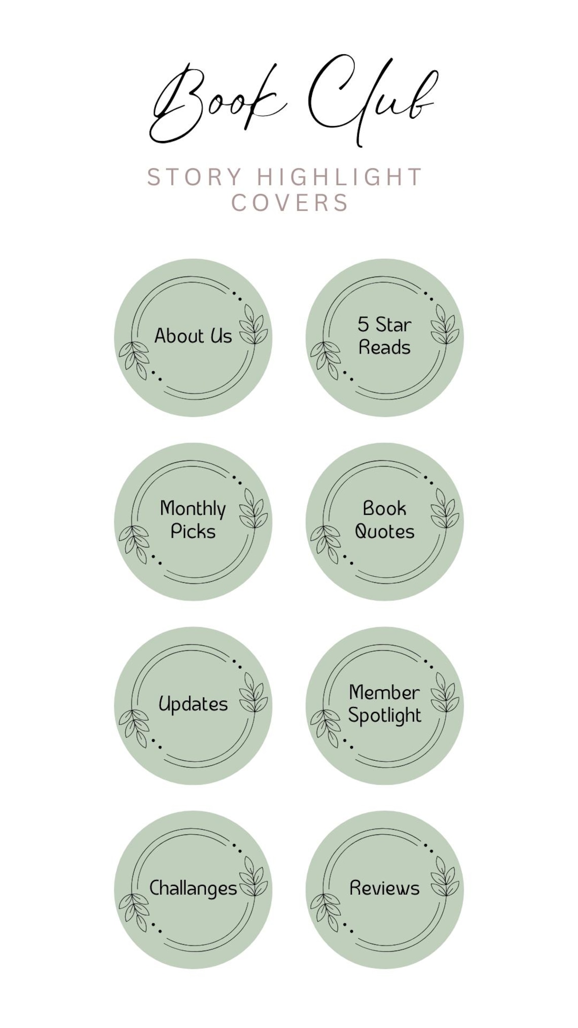 Book Club Instagram Story Highlight Covers | Sage Green Bookish Icons ...