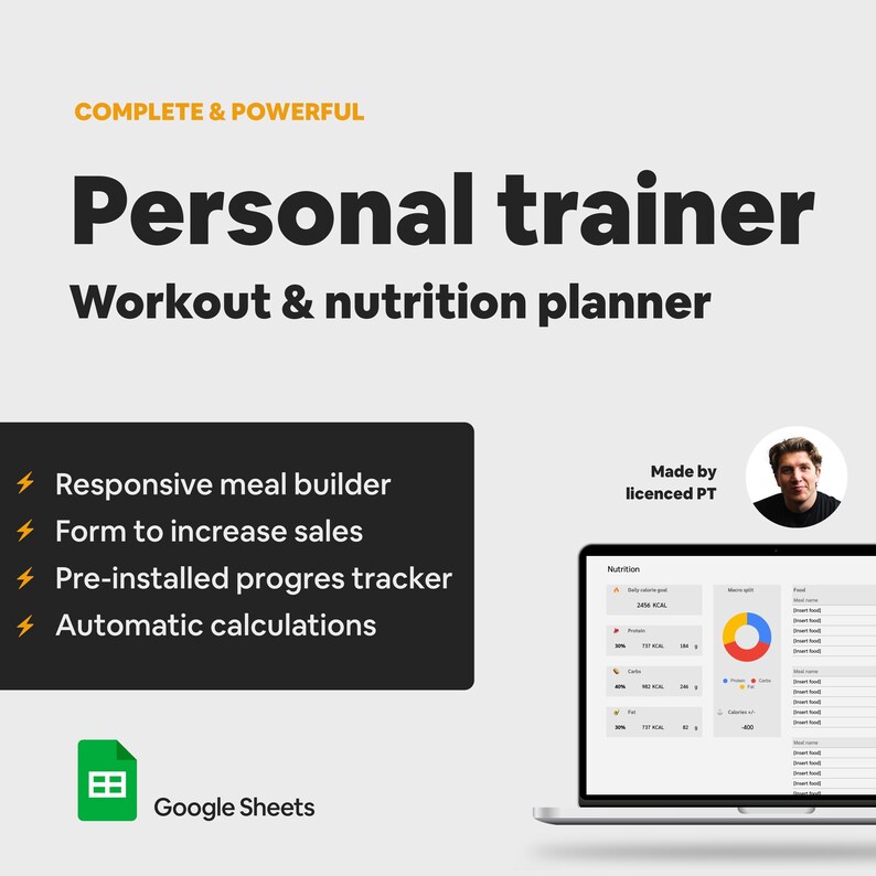 Personal Trainer Template for Client Tracking, Workout & Nutrition Planner, Meal Builder, Client ...