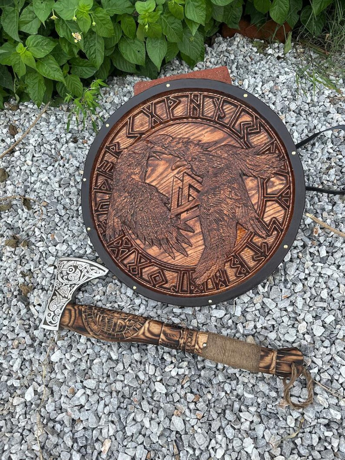 Custom Viking Raven Shield & Axe Set | Medieval Round Shield | Viking ...