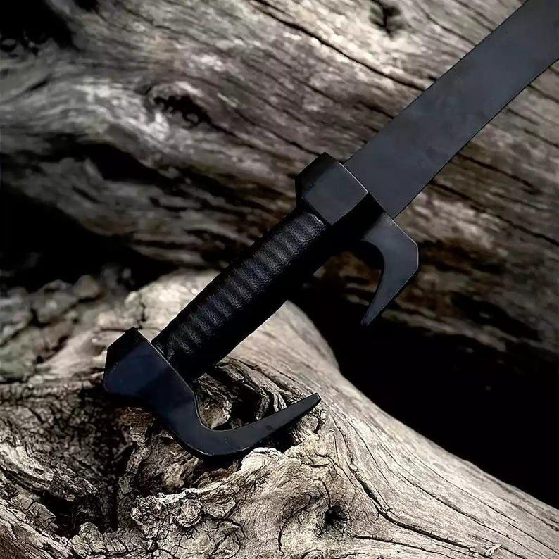 Black Fantasy Sword | Handmade Carbon Steel Sword | Curved Blade ...