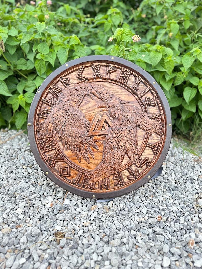 Custom Viking Raven Shield & Axe Set | Medieval Round Shield | Viking ...
