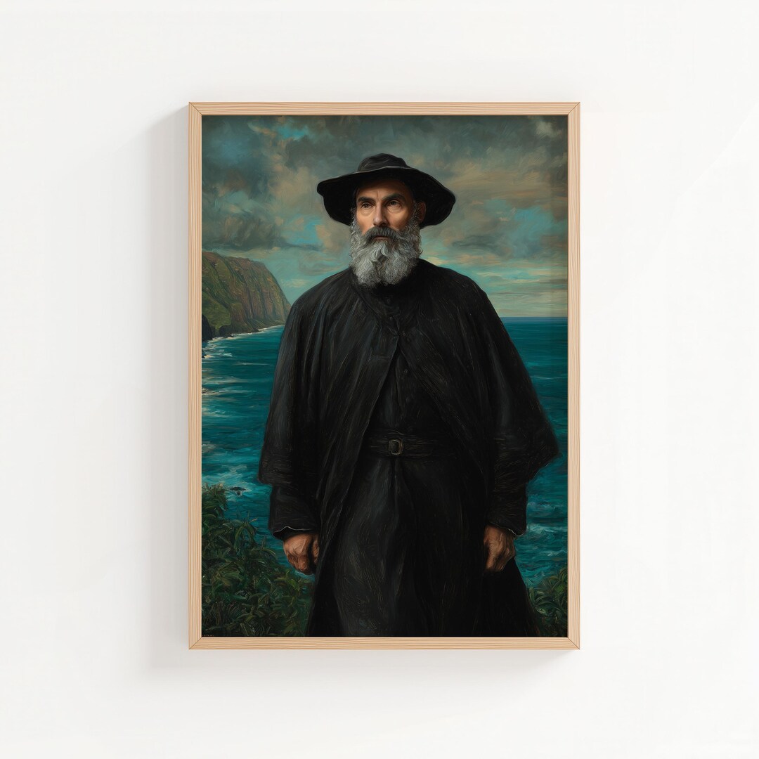 Saint Damien of Molokai Oil Painting Print, Oil Paint Style Christian ...