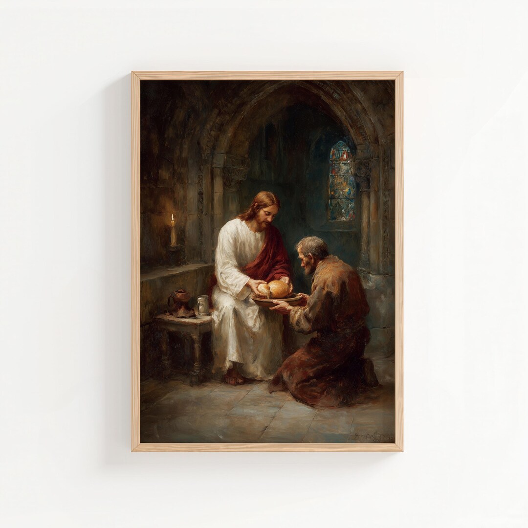 The Generosity of Christ Oil Painting Print, Jesus Sharing Bread With ...