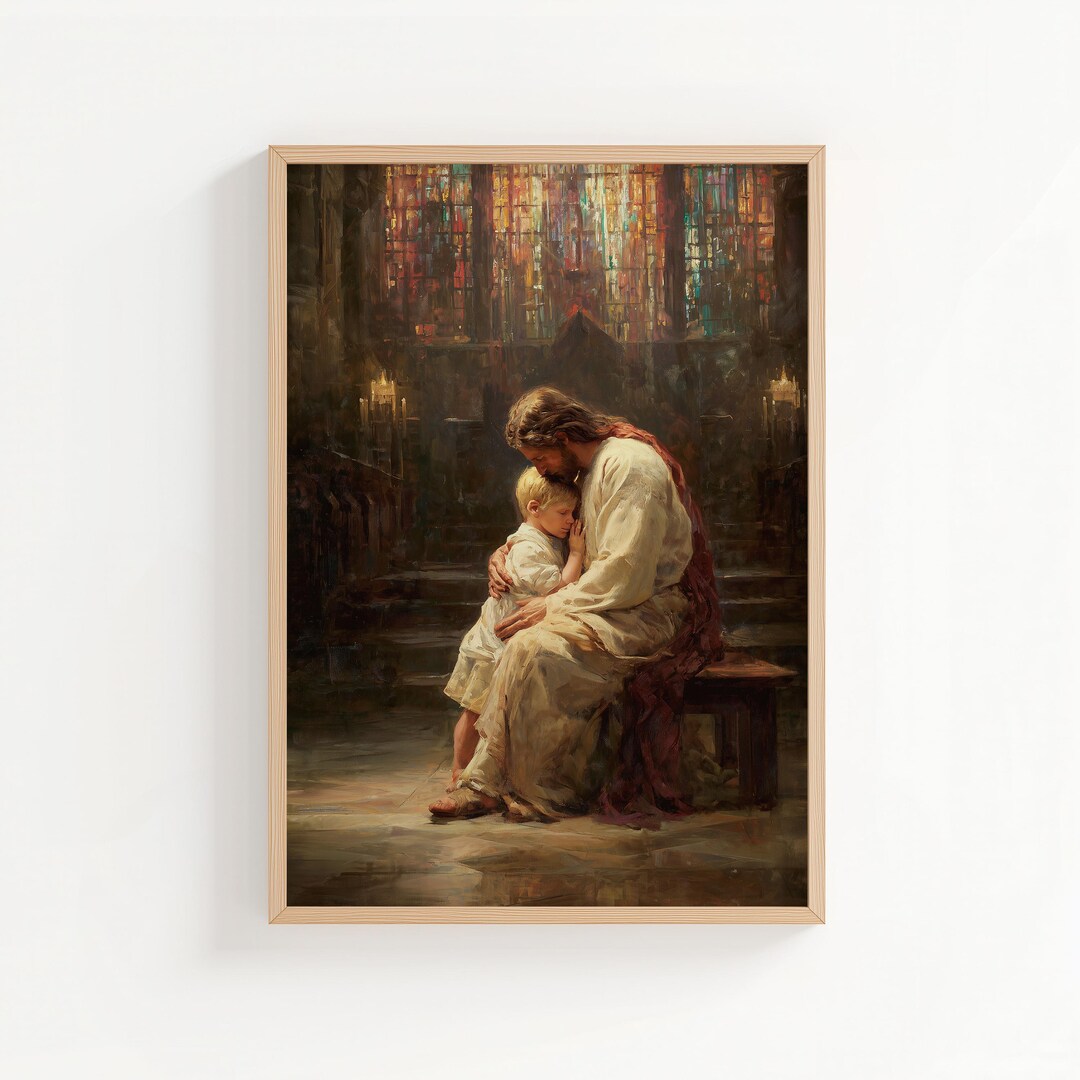 Jesus Embracing Young Man in Church Oil Painting Print: Jesus Poster or ...