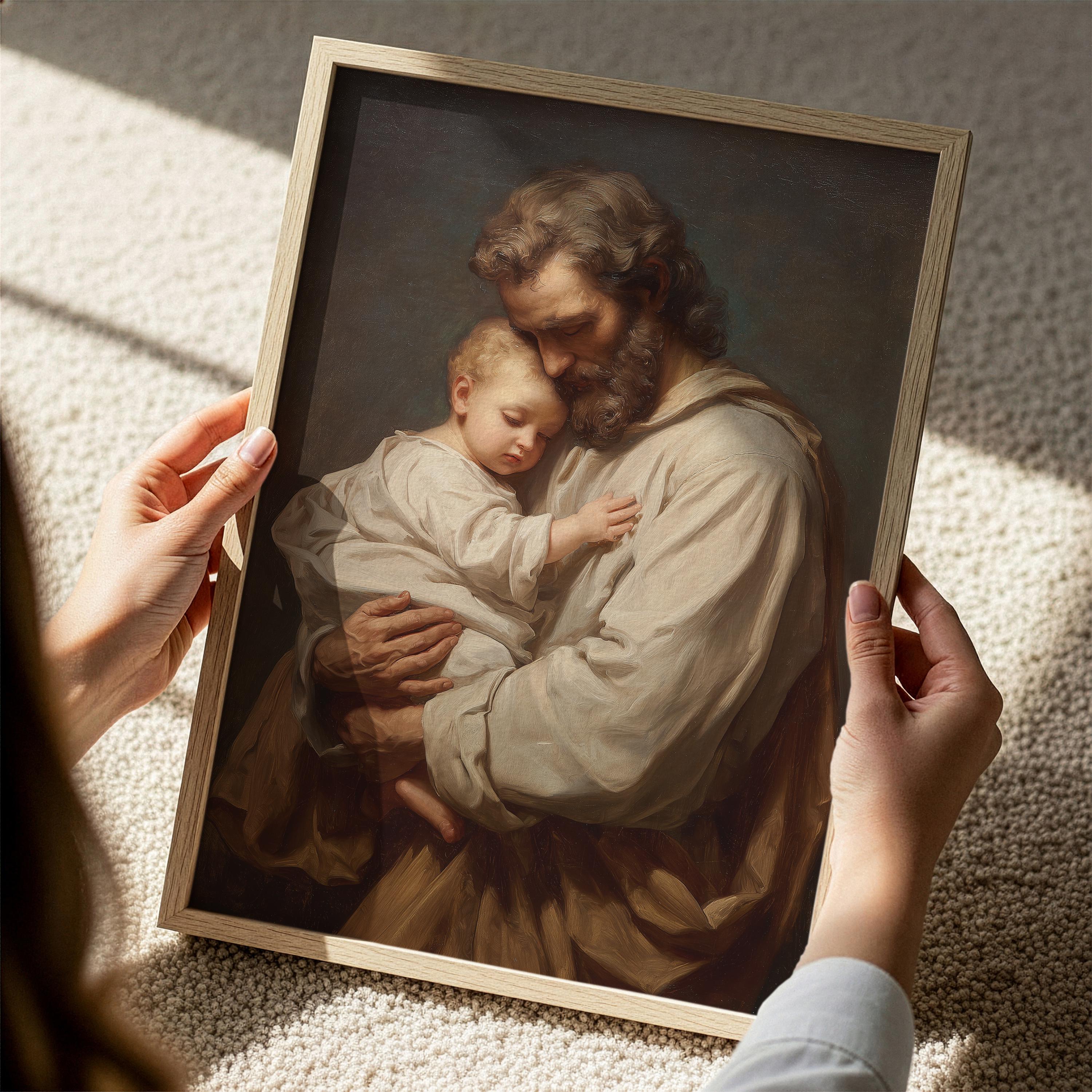 St Joseph Holding Baby Jesus Oil Painting Print: Christian Saint Joseph ...