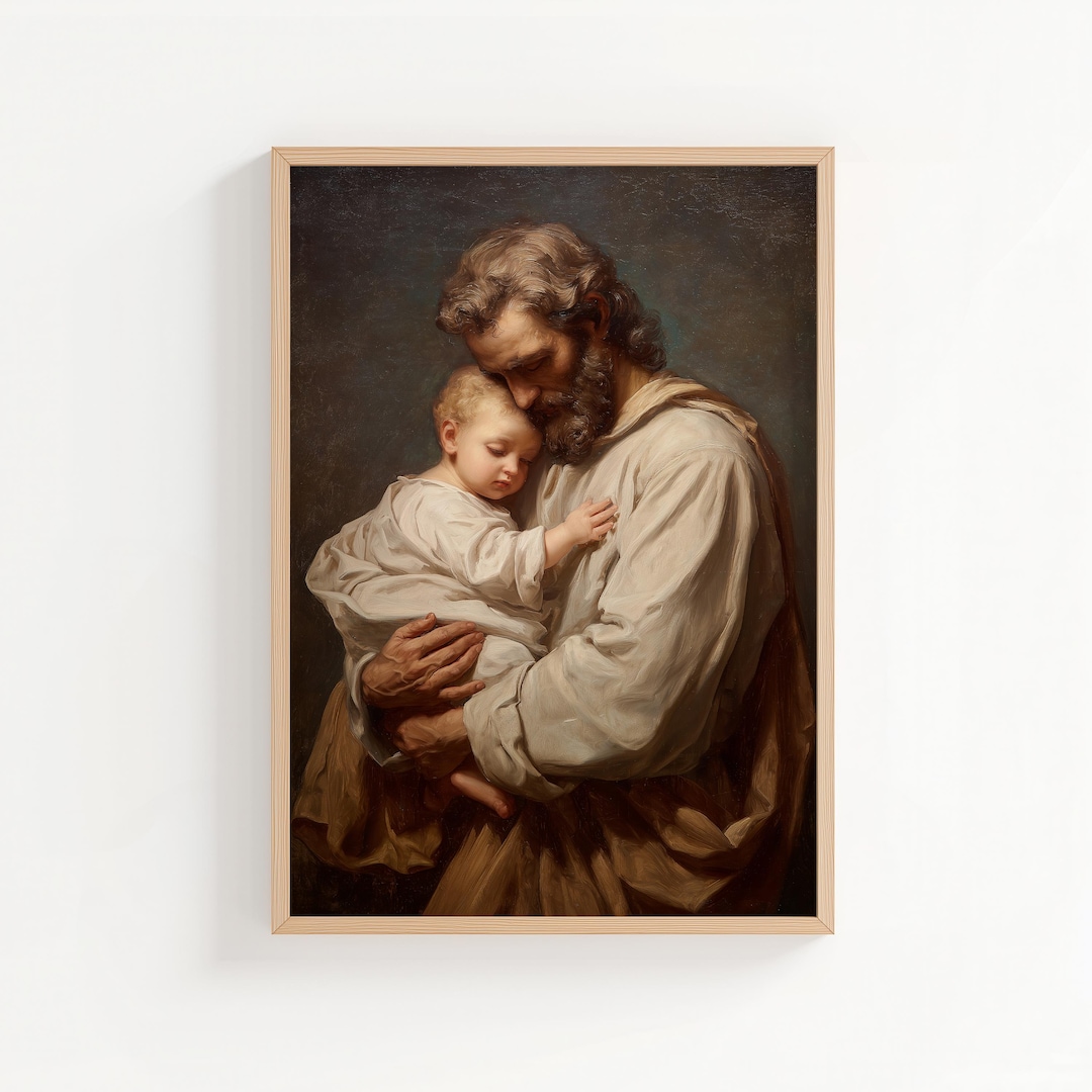 St Joseph Holding Baby Jesus Oil Painting Print: Christian Saint Joseph ...