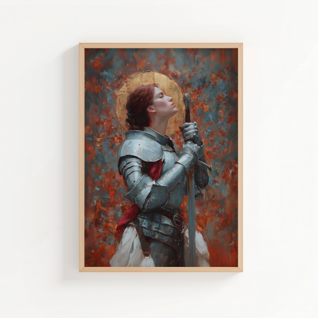 Saint Joan of Arc Praying Oil Painting Print, Oil Paint Style Christian ...