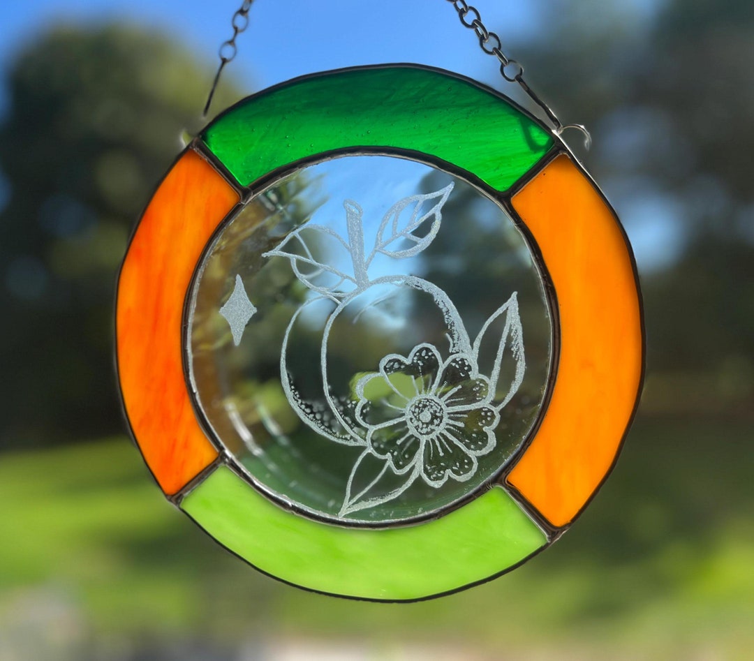 Peach Blossom Hand-engraved Stained Glass Sun Catcher Window Hanger ...