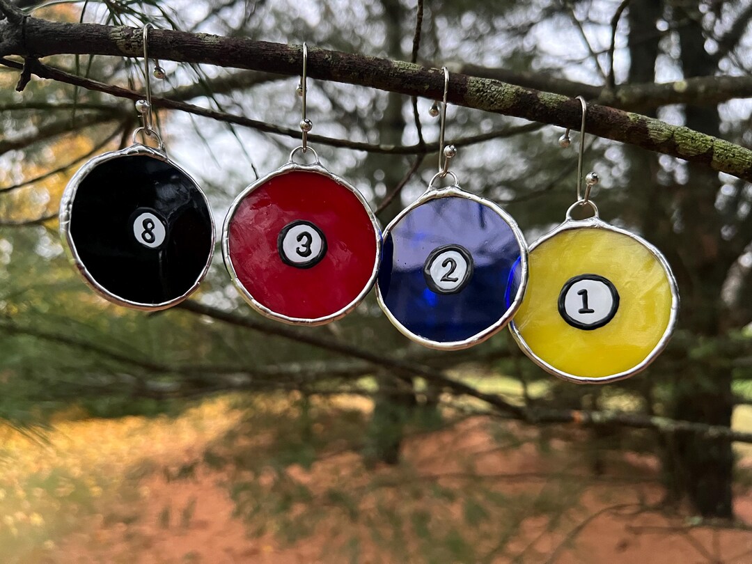 Set of 4 Stained Glass Pool Ball Hangers | Sun Catcher | Window Hanger ...