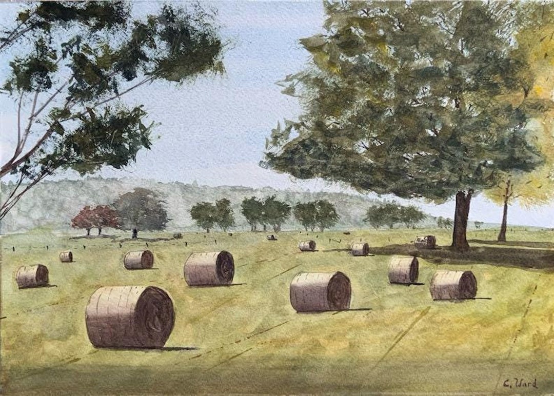 Original Watercolor Painting of Round Bales of Hay - Digital Download ...