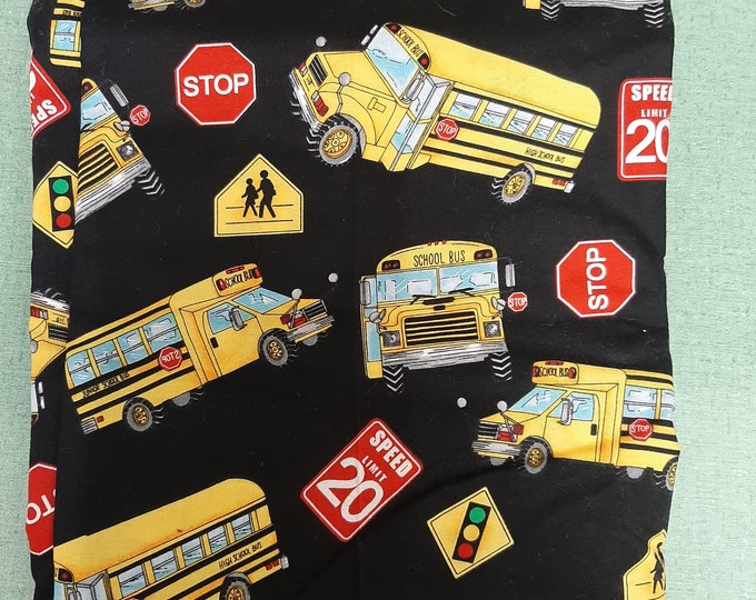 Lightweight Cottom Fabric School Bus Print Black Bacground Quilting ...