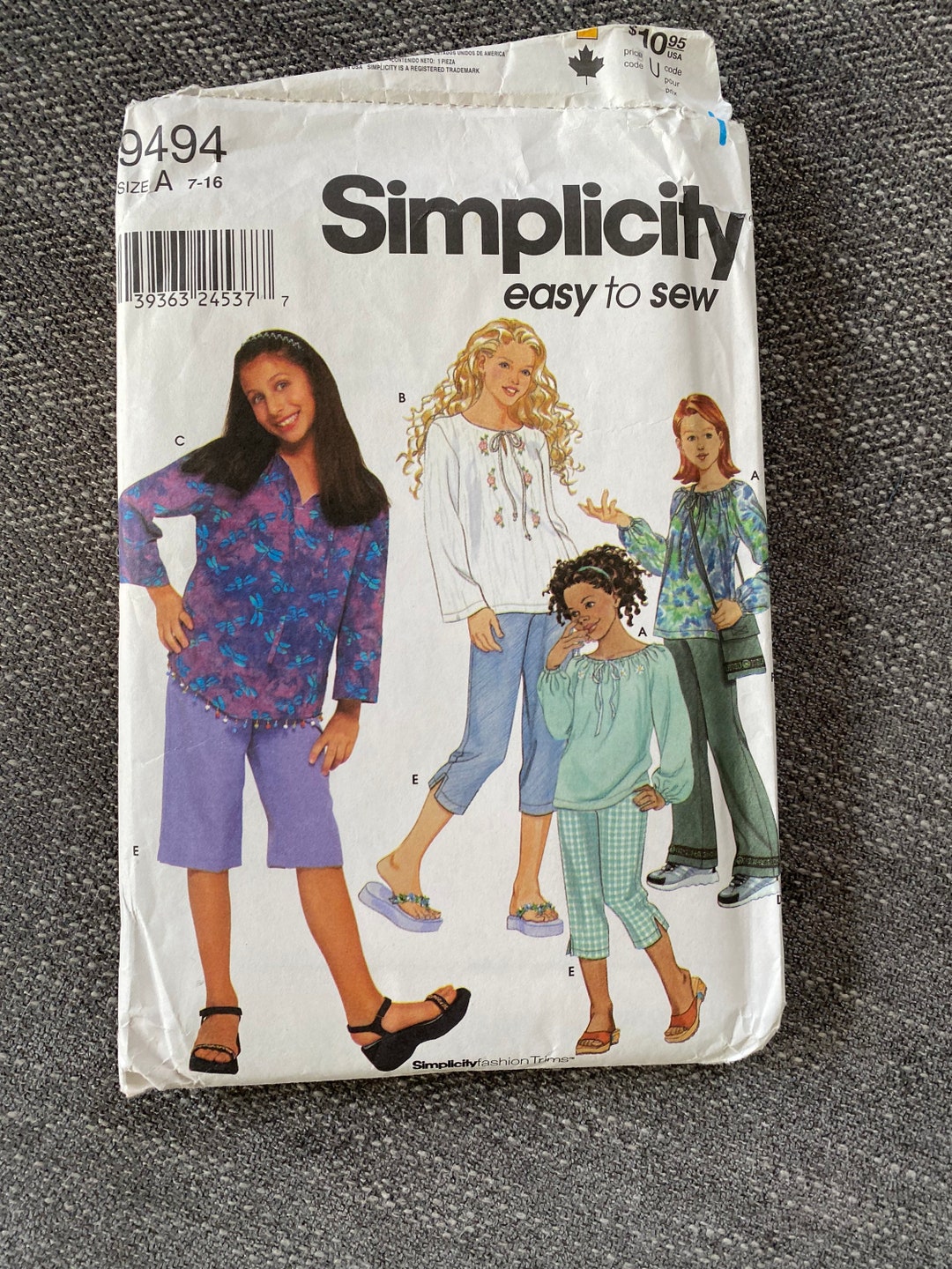 Simplicity 9494 Sewing Pattern, Girls Outift Sewing Pattern, Top and ...