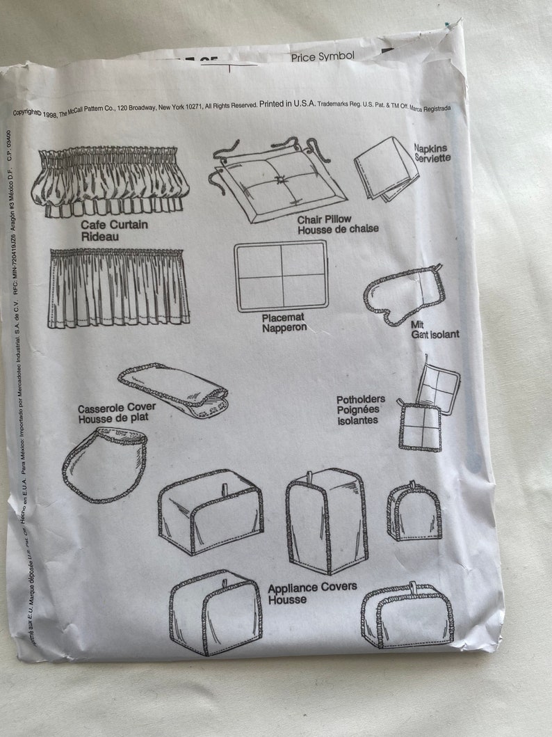 Mccalls 2056 Sewing Pattern, Home Decor Pattern, Kitchen Accessories ...