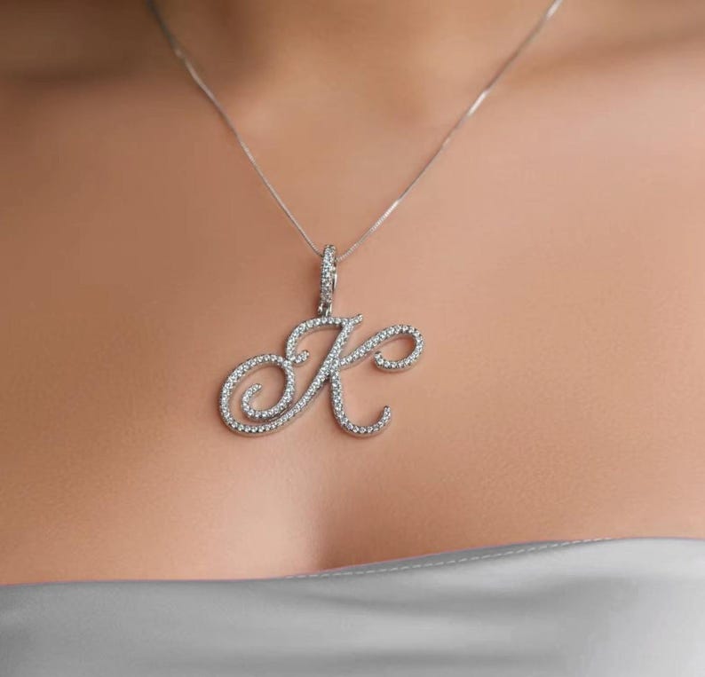 Custom Cursive Initial Necklace – Iced Out CZ Letter Pendant Chain, Hip ...