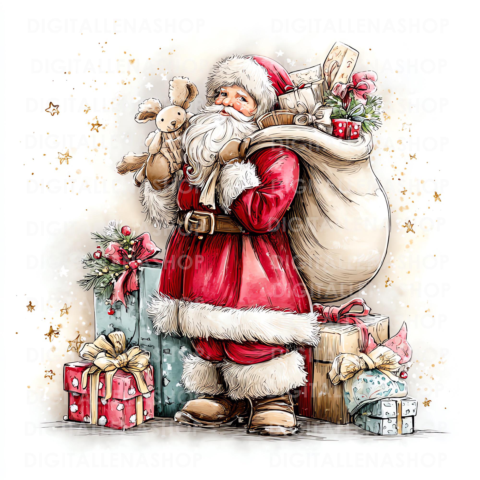 Vintage Santa Watercolor Clipart: 16 Christmas JPG Files (digital ...