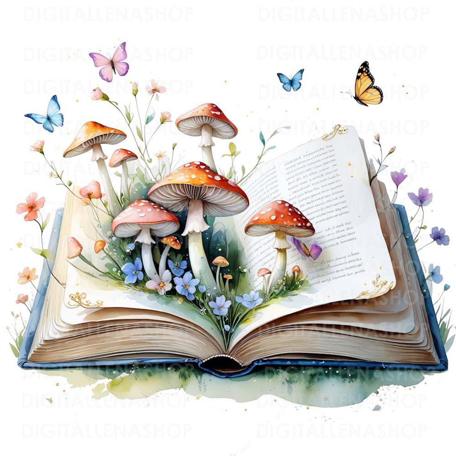 Magic Book Watercolor Clipart: Fantasy Illustrations (JPG Digital ...
