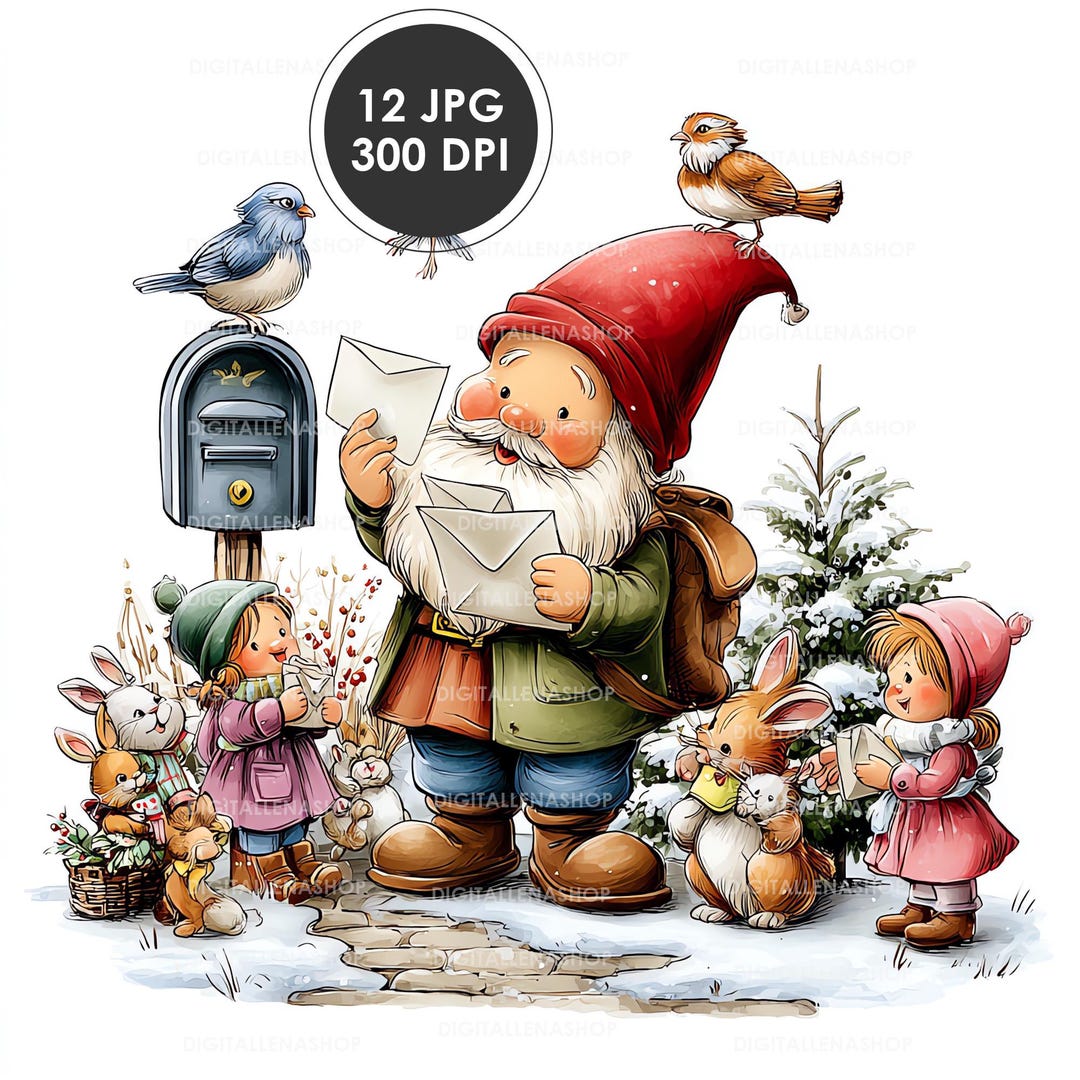 Christmas Gnome Postman Watercolor Clipart: Holiday Junk Journals (12 ...