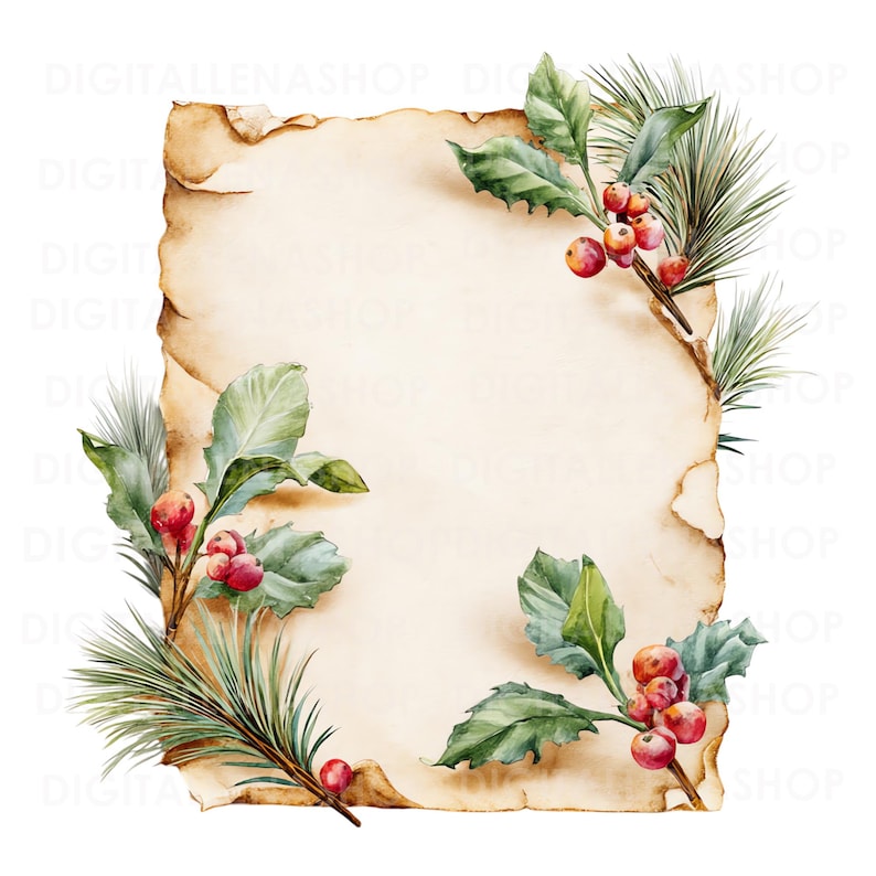 Vintage Santa Letter Clipart: Watercolor Christmas Stationery (PNG ...