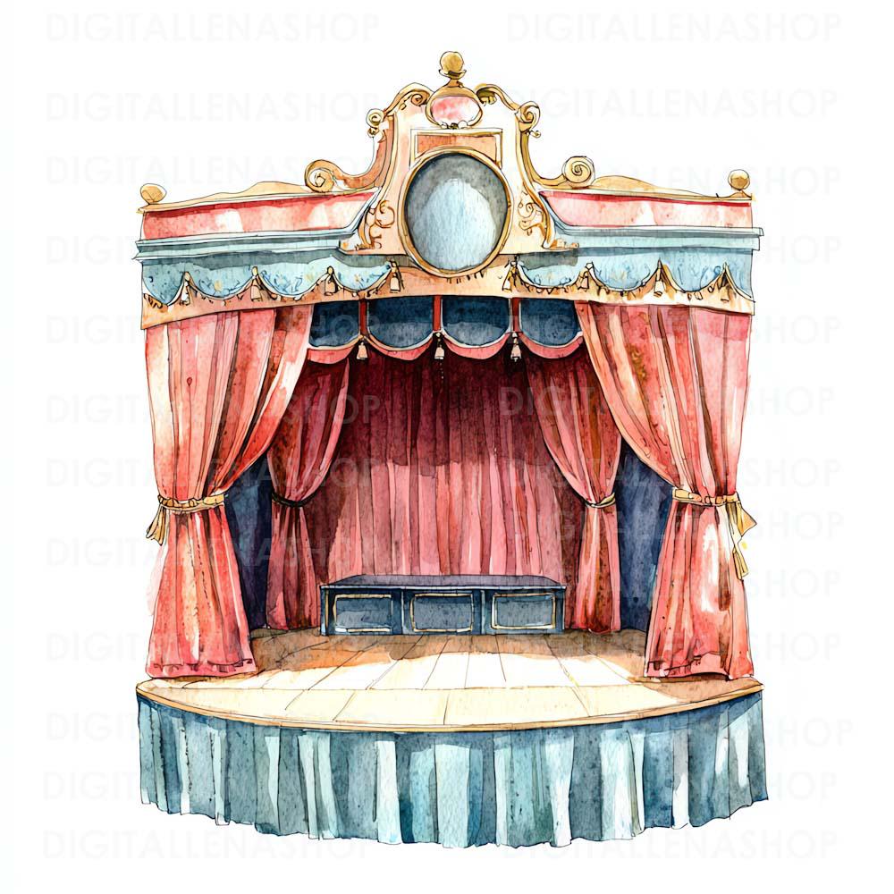 Victorian Puppet Theatre Stage Watercolor Clipart 12 JPG Files, Junk ...
