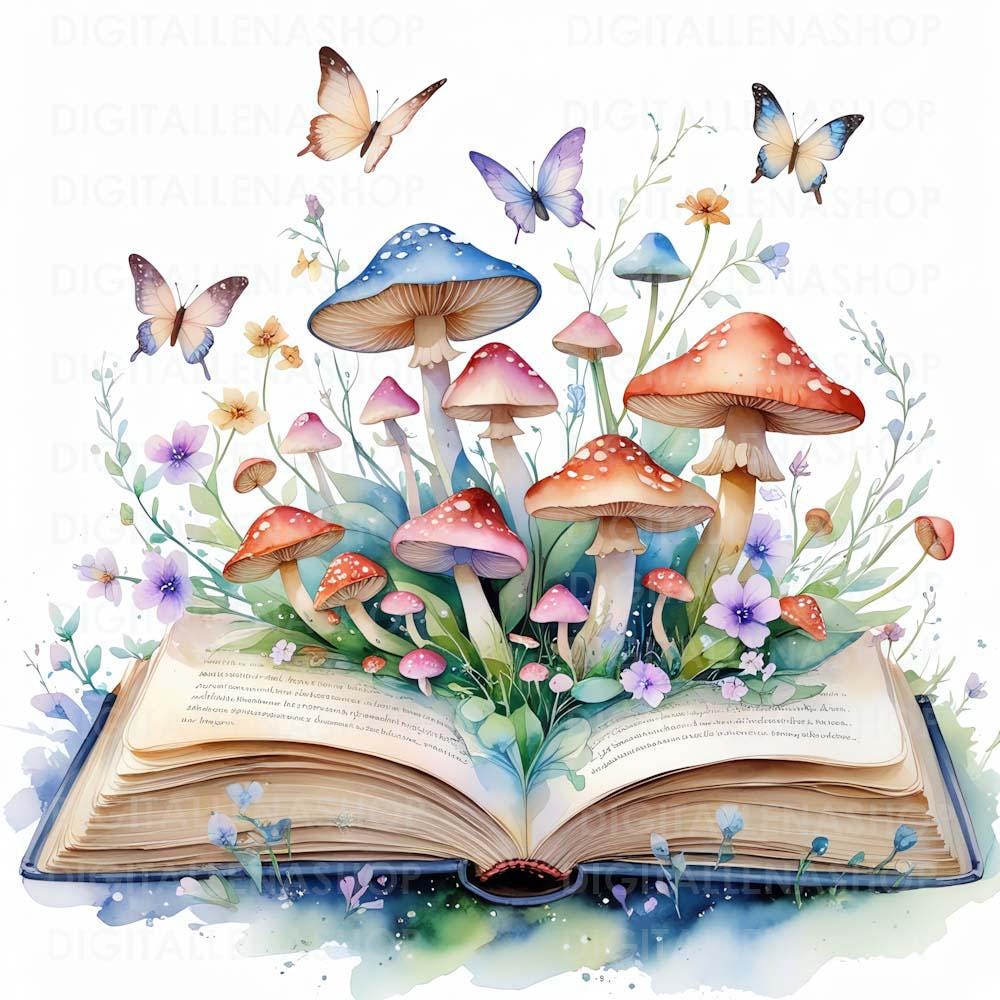 Magic Book Watercolor Clipart: Fantasy Illustrations (JPG Digital ...