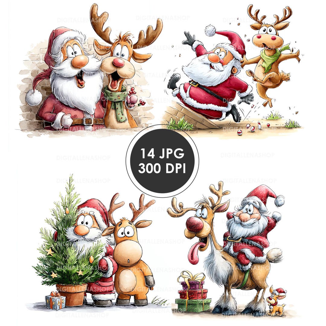 Watercolor Santa & Reindeer Clipart Set: Whimsical Christmas (digital ...