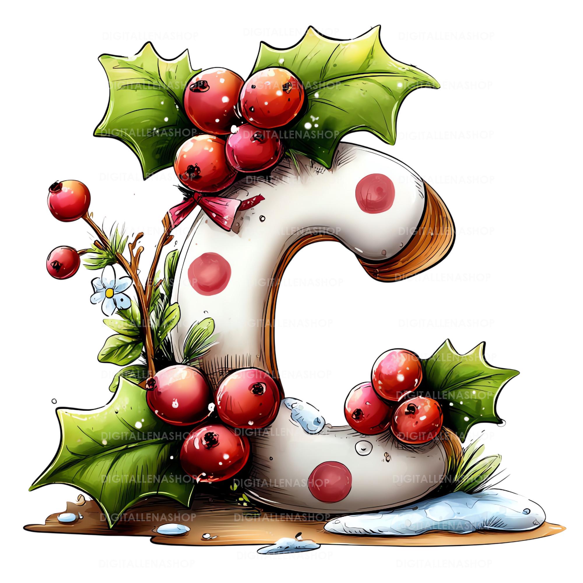Watercolor Christmas Alphabet Clipart: Letters With Berries and Holly ...