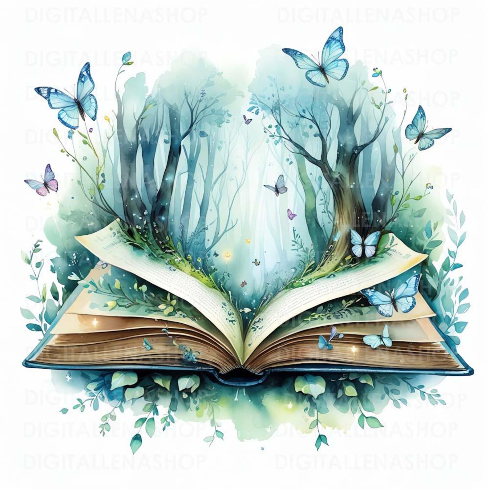 Magic Book Watercolor Clipart: Fantasy Illustrations (JPG Digital ...
