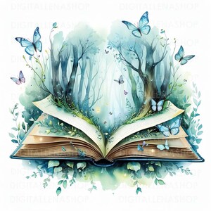 Magic Book Watercolor Clipart JPG, Fantasy Book Clipart | Printable ...